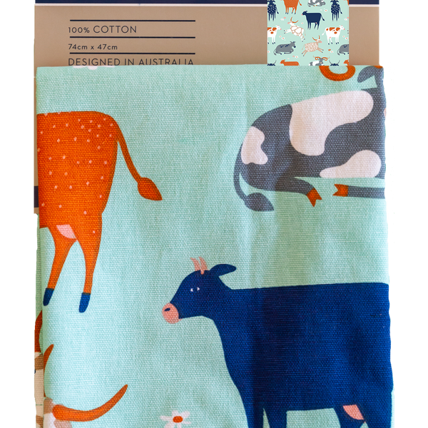 Tea Towel - Green Cows - Allgifts Australia